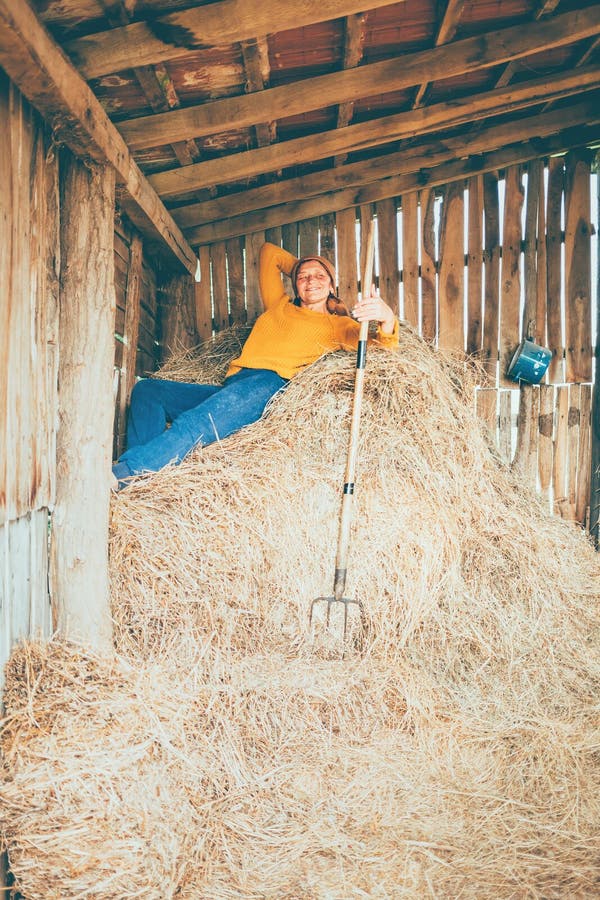 A Mature Woman Taking a Break while Working on a Farm Stock Photo ...