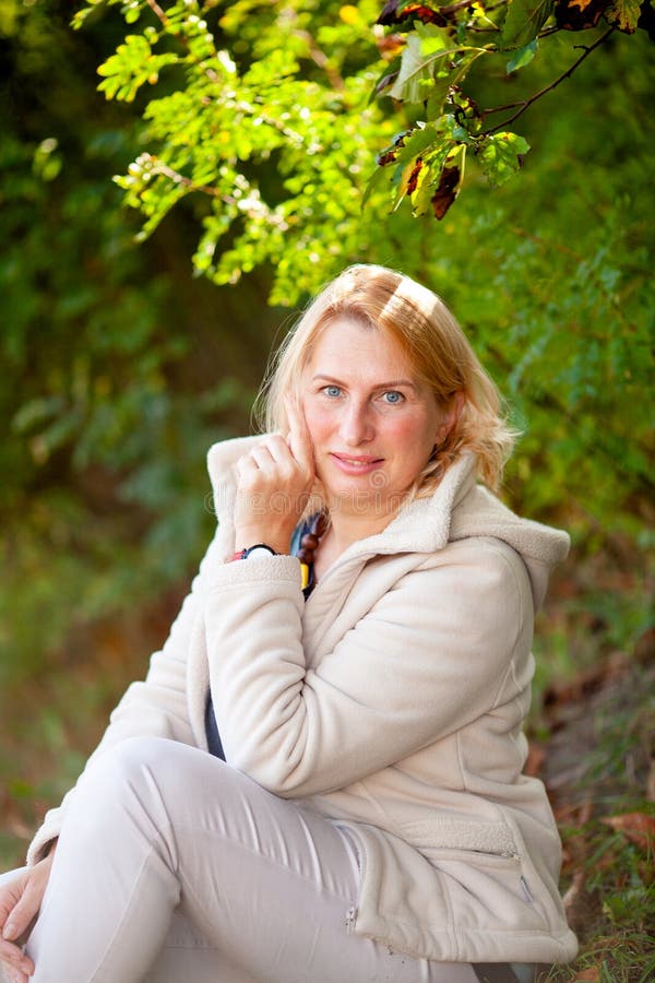 Mature Woman on a Walk in the Autumn Park Stock Photo - Image of person ...