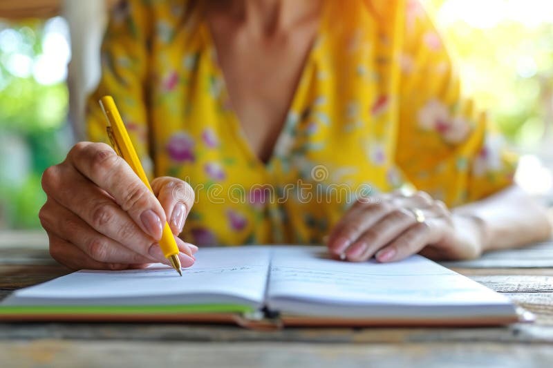 Mature Woman Writing in a Notebook Stock Illustration - Illustration of ...