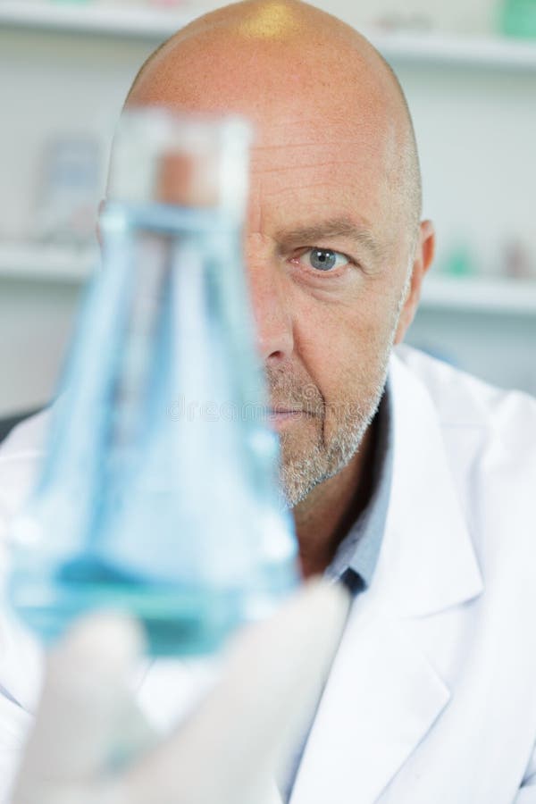 Mature Worker Chemistry Working in Laboratory Stock Image - Image of ...
