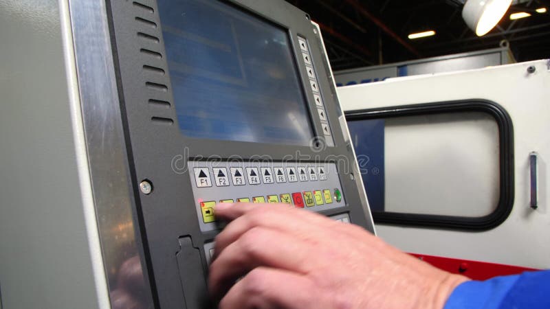 Mature Worker Presses Keys To Start Automatic Machine Stock Footage ...