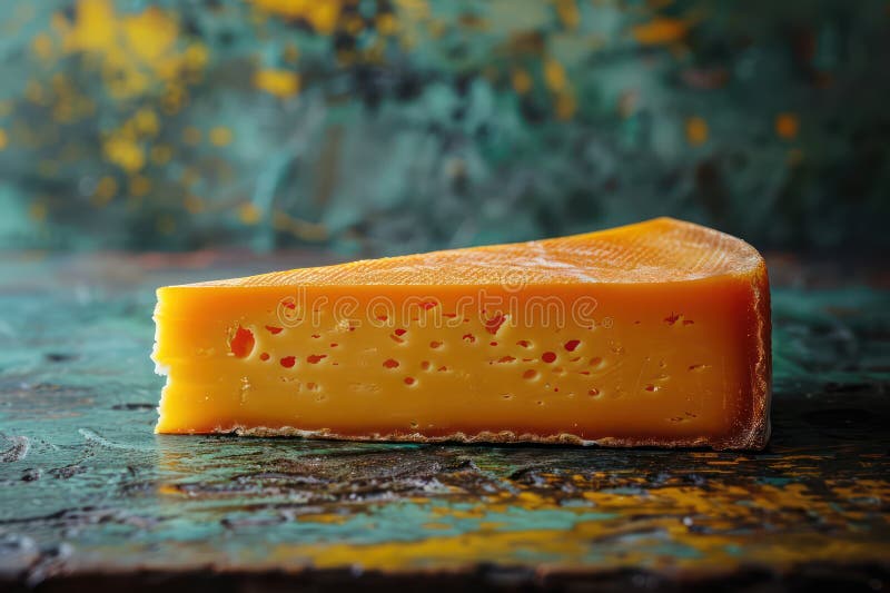 Mature Yellow Cheese with Holes on Blurred Background. Generative AI ...