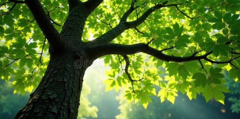 Mature Young Ash, Strong Branches Reaching Upward, Dappled Sunlight ...