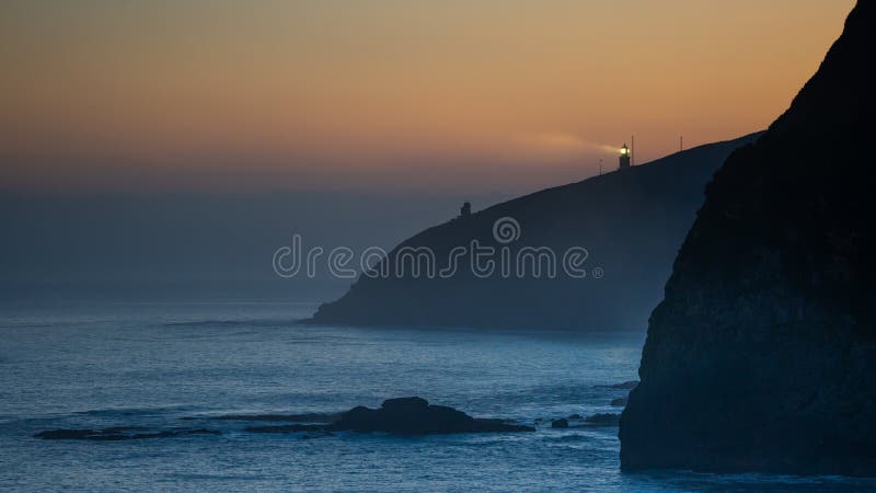 Matxitxako Lighthouse Ray of Light at Dawn Stock Photo - Image of rock ...