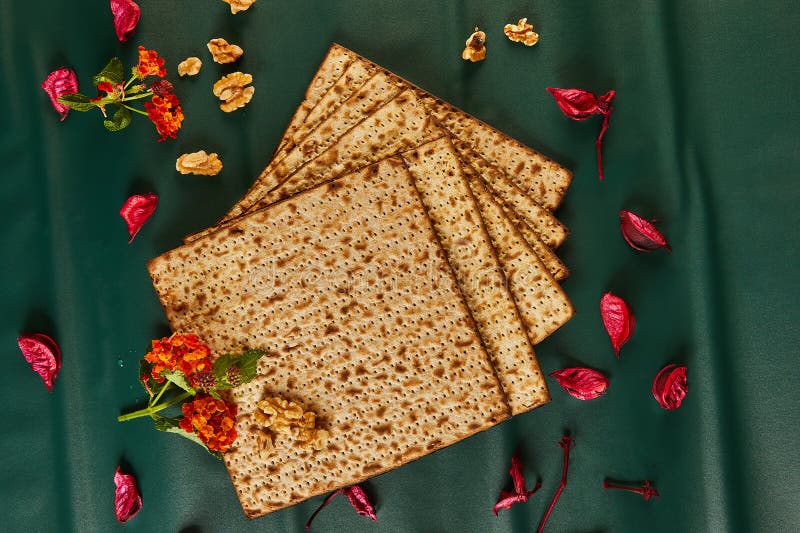 Matzo Bread Stack with Nuts, Flowers on Table, Creative Arts Display ...