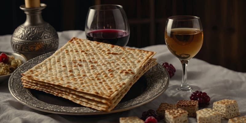 Matzo and Wine for Passover Seder Celebration. Stock Illustration ...