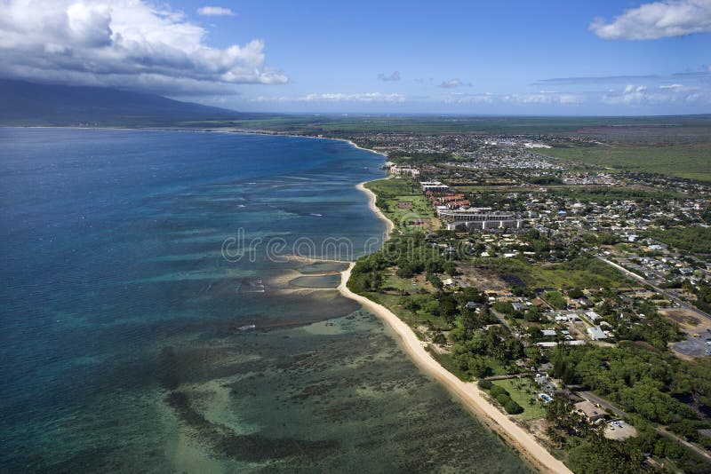 Maui coast with buildings. stock image. Image of outdoors - 3179499