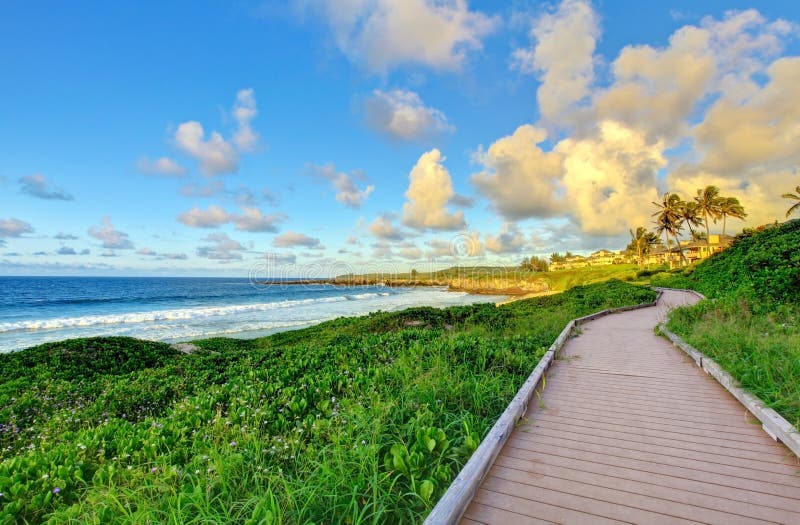 Maui, Path Near the Ocean and Sunset. Stock Photo - Image of colorful ...