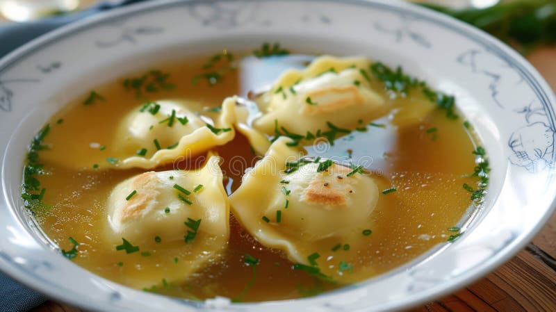 Maultaschen, a German Dish, German Stuffed Pasta, Served in a Clear ...