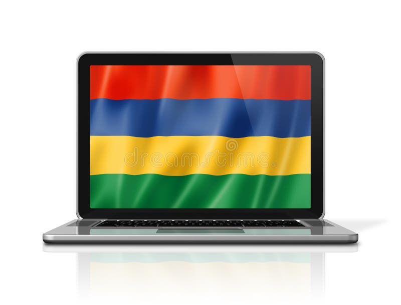 Mauritius Flag on Laptop Screen Isolated on White. 3D Illustration ...