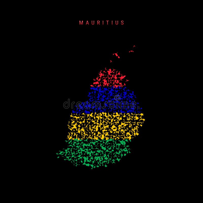 Mauritius Flag Map, Chaotic Particles Pattern in the Mauritian Flag Colors. Vector Illustration ...
