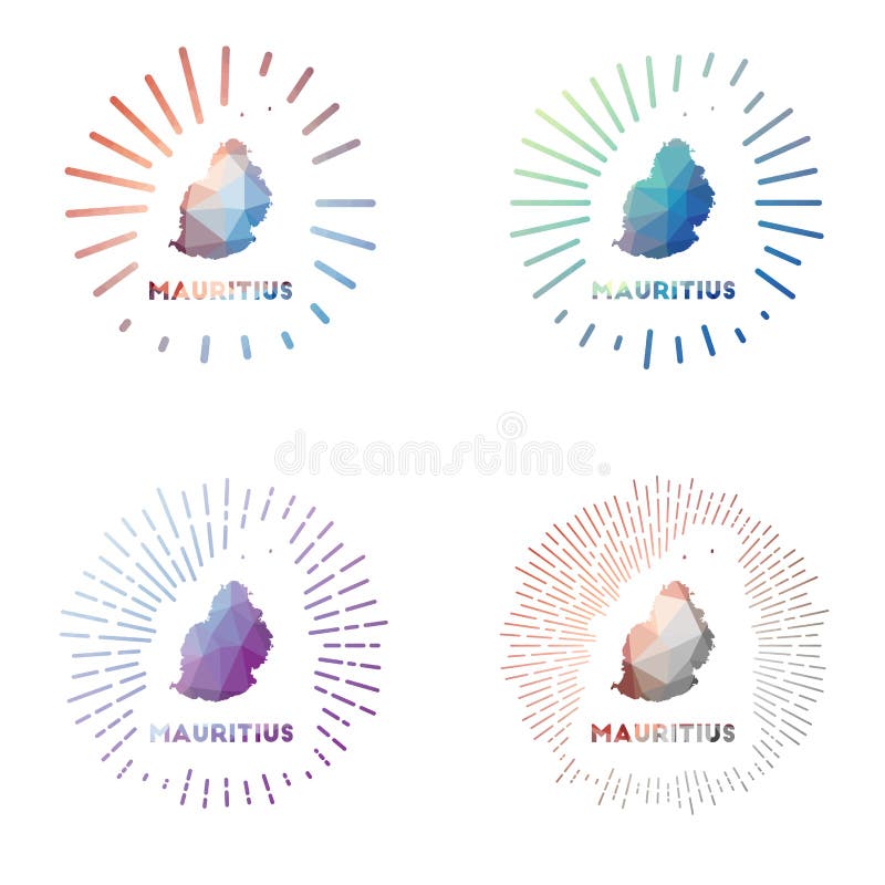 Mauritius Low Poly Sunburst Set. Stock Vector - Illustration of luggage ...
