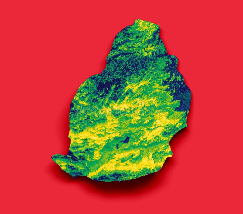 Mauritius Map with the Flag Colors Blue and Red Shaded Relief Map 3d ...