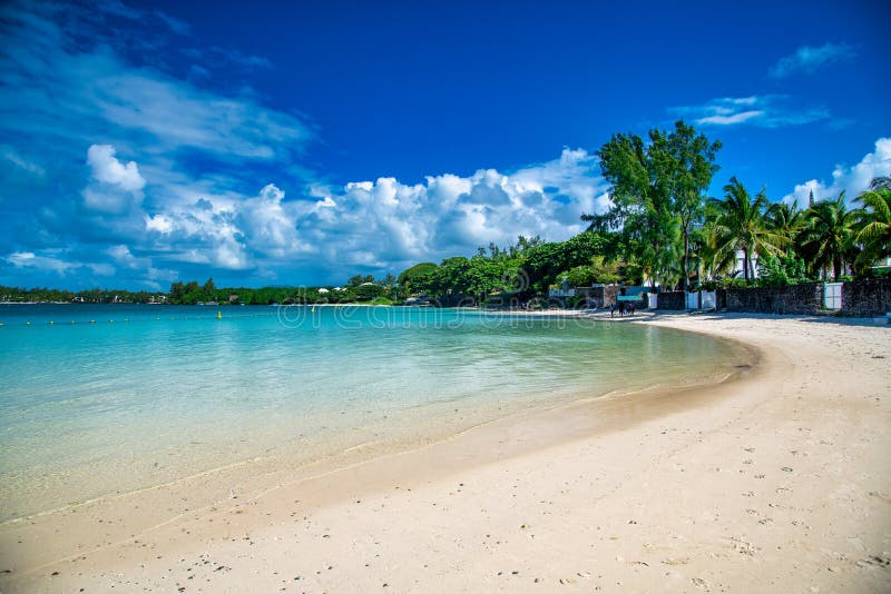 MAURITIUS - MAY 4, 2019: Tropical Beach with Tourists on a Sunny Stock ...
