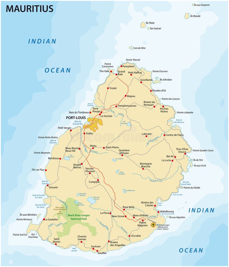 Mauritius road map stock illustration. Illustration of cities - 70699581