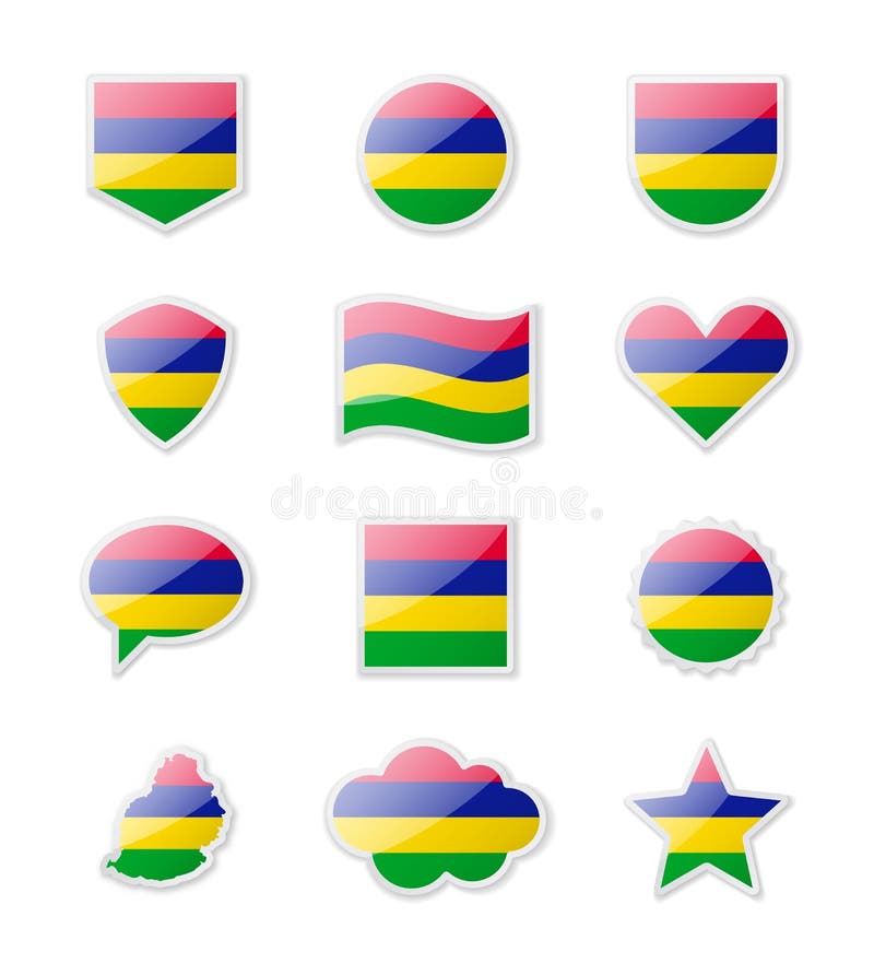 Mauritius - Set of Country Flags in the Form of Stickers of Various ...