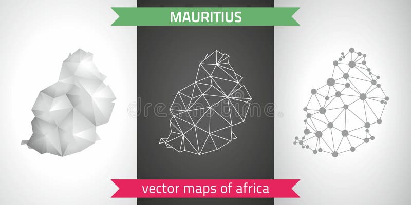 Mauritius Set of Grey and Silver Mosaic 3d Polygonal Maps. Graphic ...