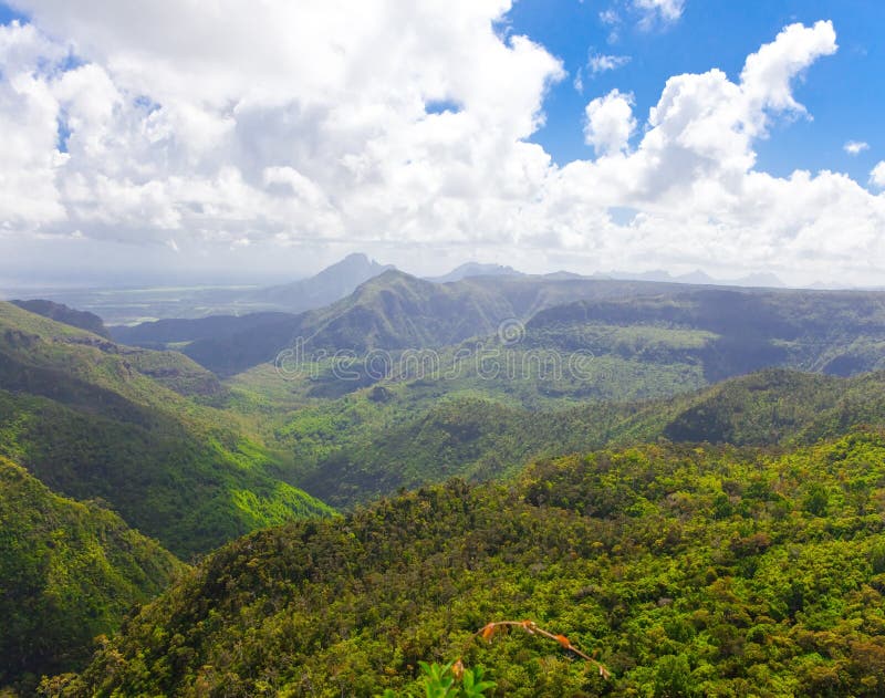 Mauritius. View of Mountains and Indian Ocean in a Sunny Day, Panorama ...