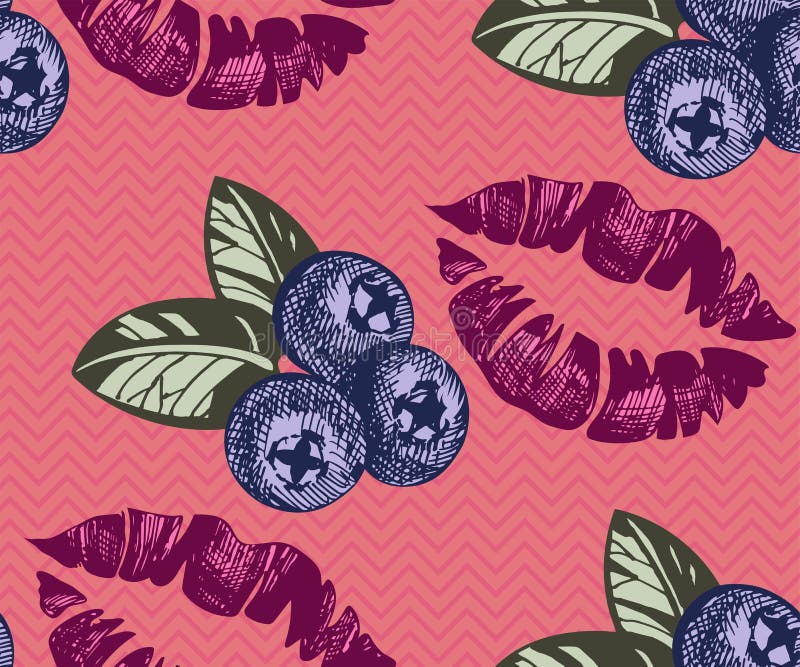Seamless Pattern with Blueberry. Hand Drawing Decorative Background ...