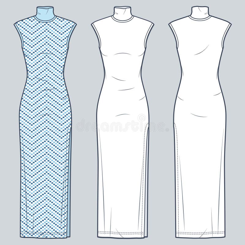 Maxi Dress Technical Fashion Illustration Jersey Sleeveless Dress