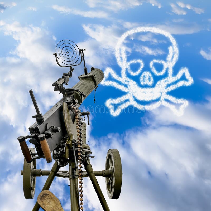 Maxim Machine Gun is Pointed in a Blue Sky Stock Photo - Image of iron ...