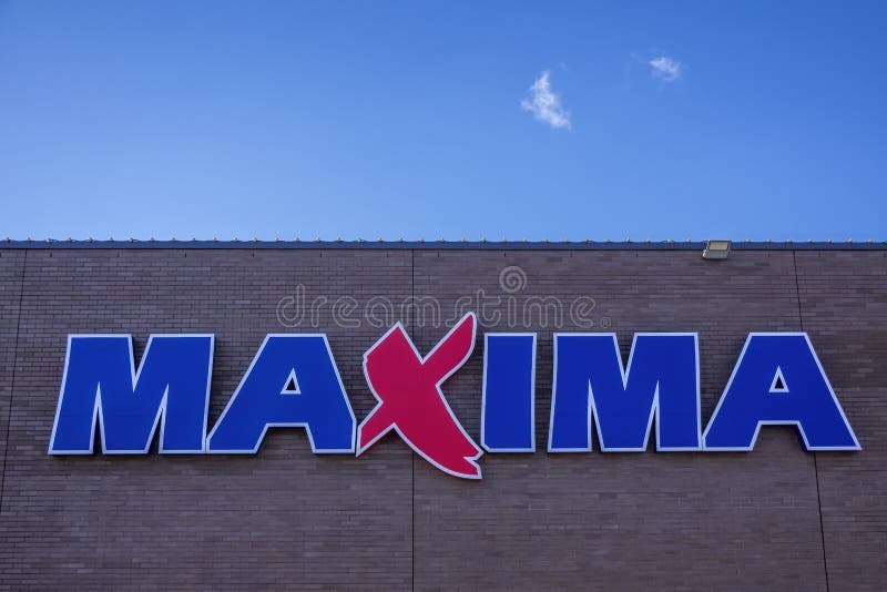 MAXIMA Brand Logo on Food Store Wall in Druskininkai, Lithuania, April ... MAXIMA Brand Logo on Food Store Wall in Druskininkai, Lithuania, April ...