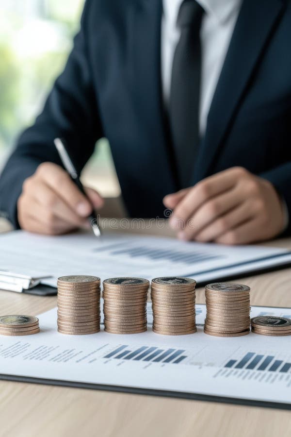 Maximizing Financial Growth with Stacked Coins and Charts Stock Image ...