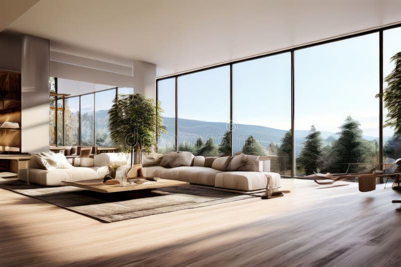 Maximizing Natural Light Open Spaces with Large Windows Stock ...