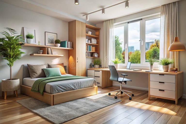 Maximizing Space and Style a Modern Dorm Room Design Render Featuring ...