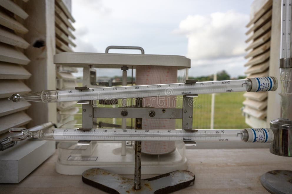 Maximum and Minimum Thermometer Put on the Meteorological Cage Stock ...