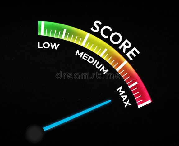 Maximum Score Showing on a Glowing Speedometer with Needle and Bar ...