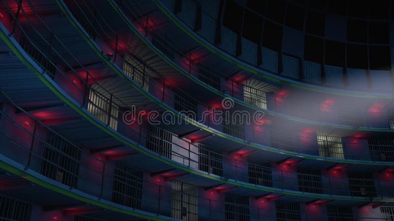 Maximum Security Prison Animation. Spotlights Searching for Fugitives ...