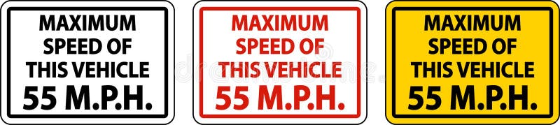 Maximum Speed 55 MPH Label Sign on White Background Stock Vector ...