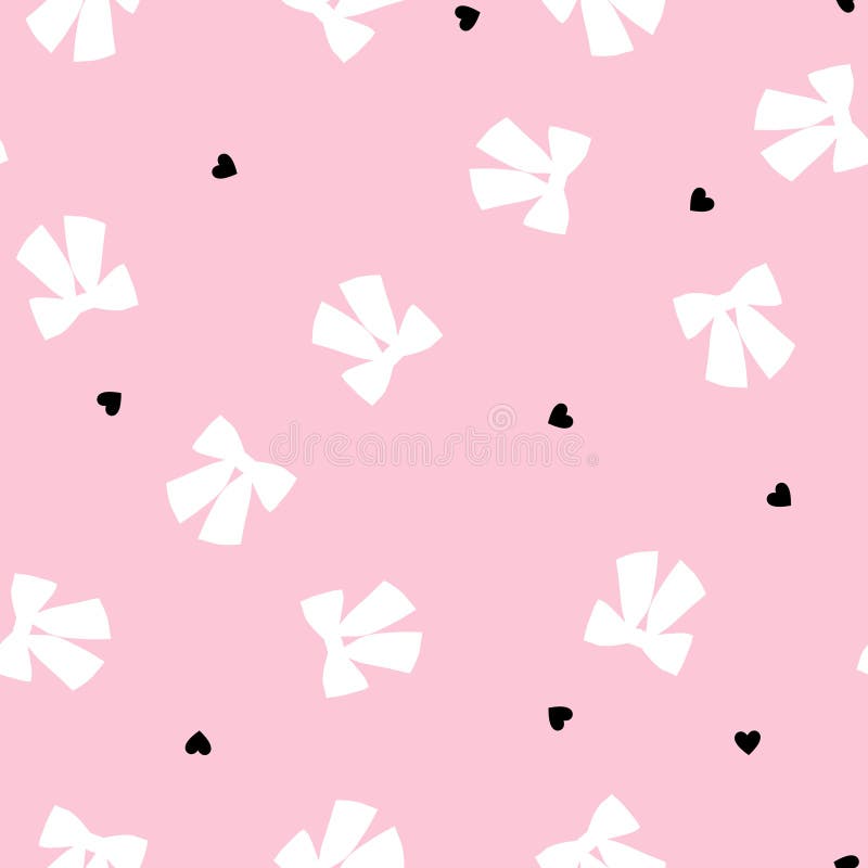 White Bow Black Heart Pink Pattern Stock Illustration - Illustration of ...