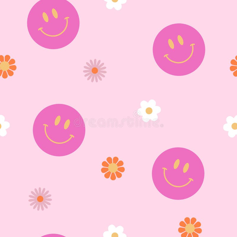 Pink Happy Face Floral Pattern Stock Illustration - Illustration of ...