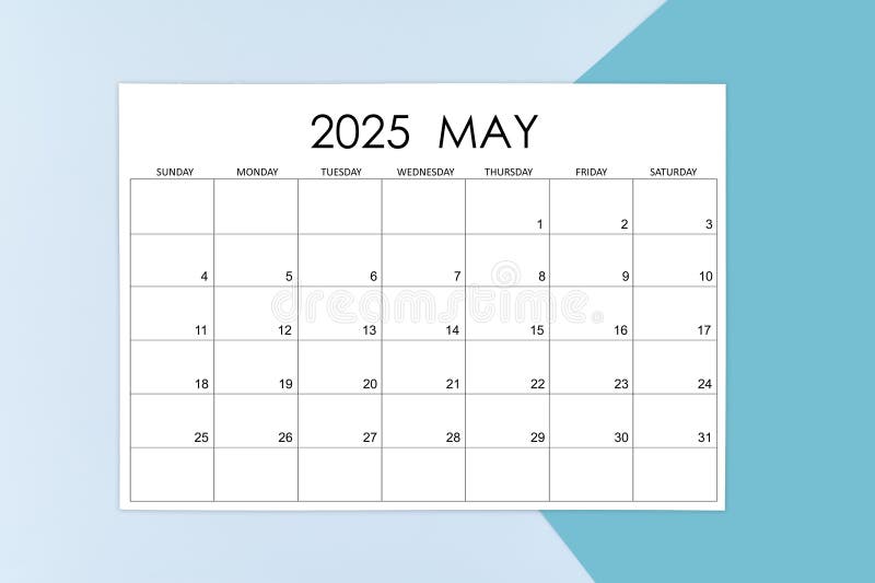 May Calendar Card for 2025 Year on Blue Background Stock Photo - Image ...