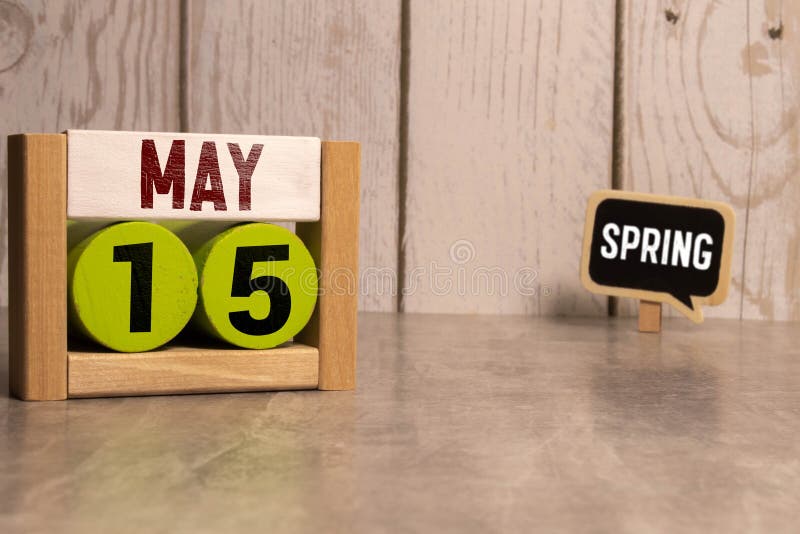May 15 Calendar Date Text on Wooden Blocks with Blurred Nature ...