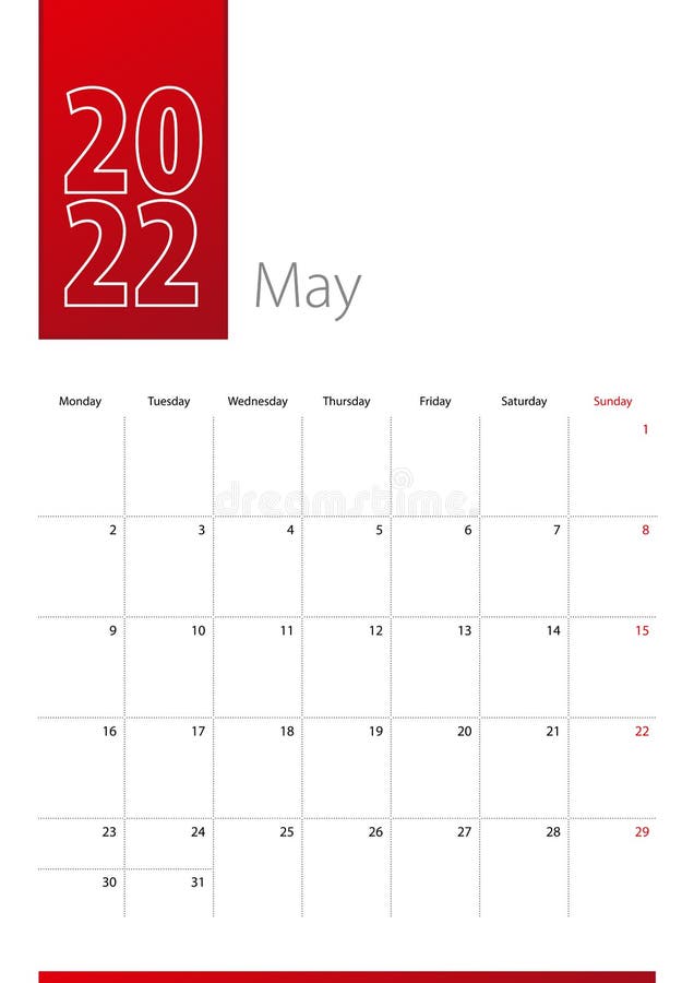 May 2022 Calendar Design. Week Starts on Monday. Vertical Calendar ...