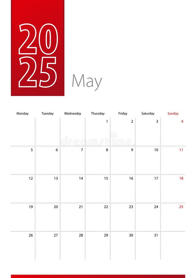 May 2025 Calendar Design. Week Starts on Monday. Vertical Calendar ...