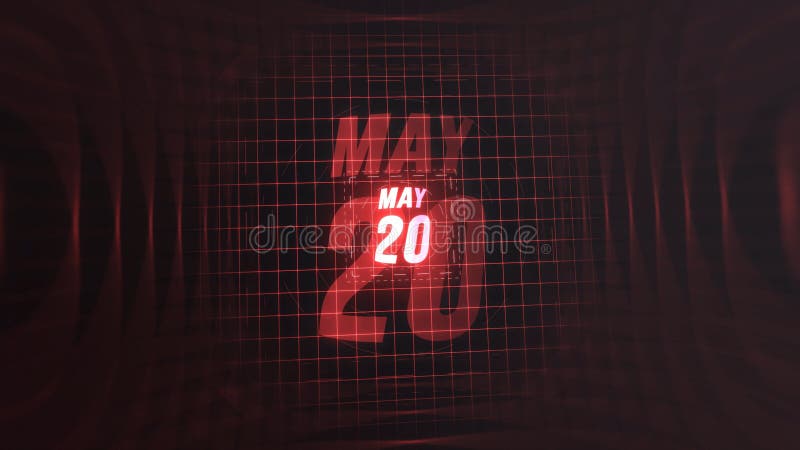 20 May. Calendar with Number and Month in Neon Red with Grid Background ...