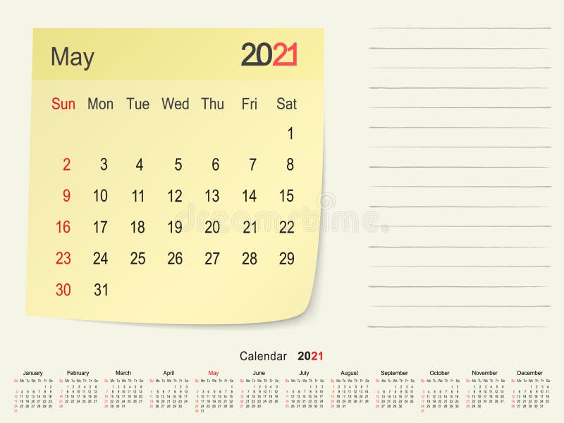 May 2021 Calendar Paper Note Design Stock Vector - Illustration of july ...