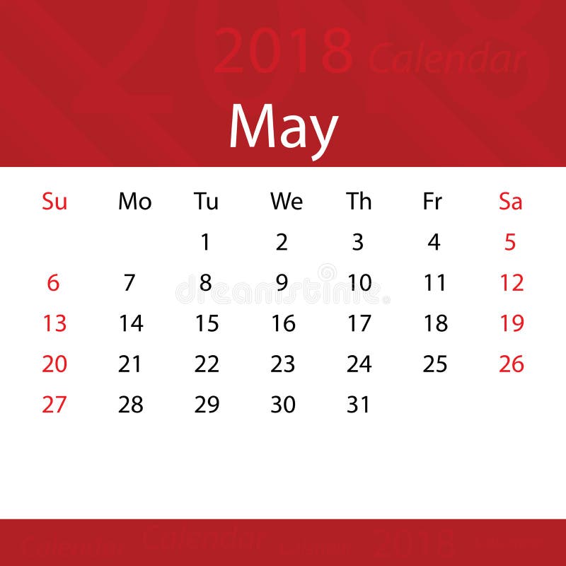 May 2018 Calendar Popular Red Premium For Business Stock Illustration ...