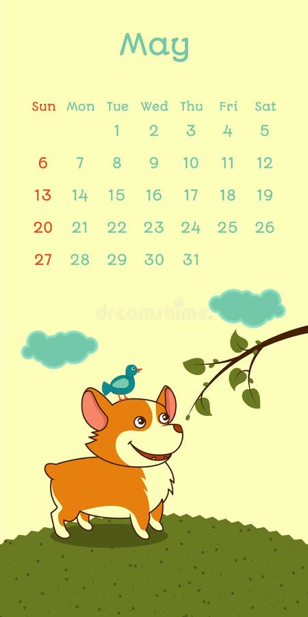 2018 May Calendar with Welsh Corgi Dog Stock Vector - Illustration of ...