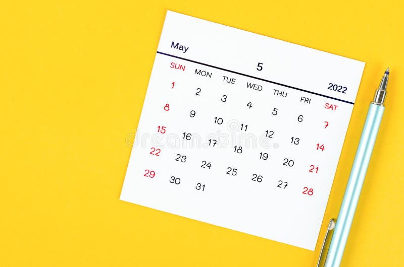 May 2022 Calendar on Yellow Background Stock Image - Image of english ...