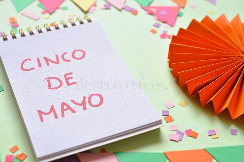 Cinco De Mayo Write in Notepad between Confetti - 5. May Stock Image ...