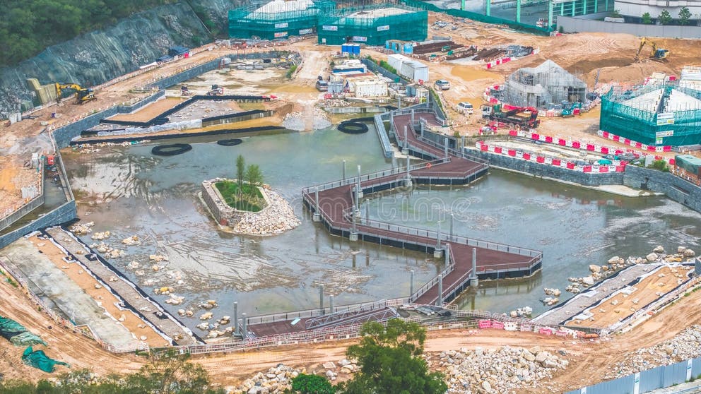 May 31 2025 Construction Site Featuring Waterway and Walkways in Urban ...