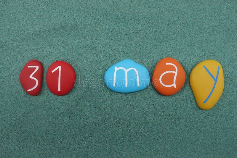 31 May, Calendar Date Composed with Multi Colored Stones Over Green ...