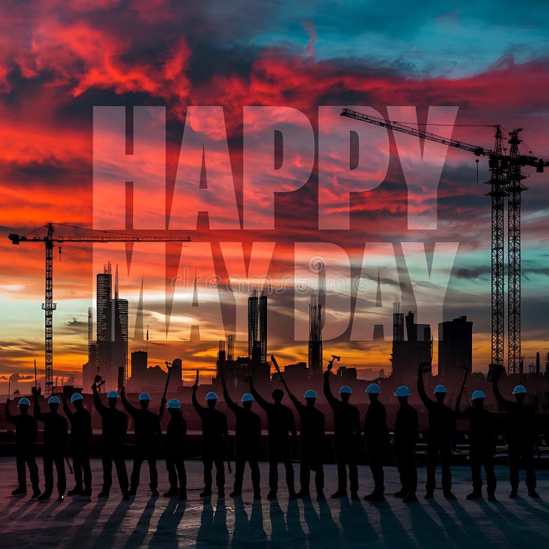 May Day Greetings Silhouette of Workers and City Panorama Ai Generated ...