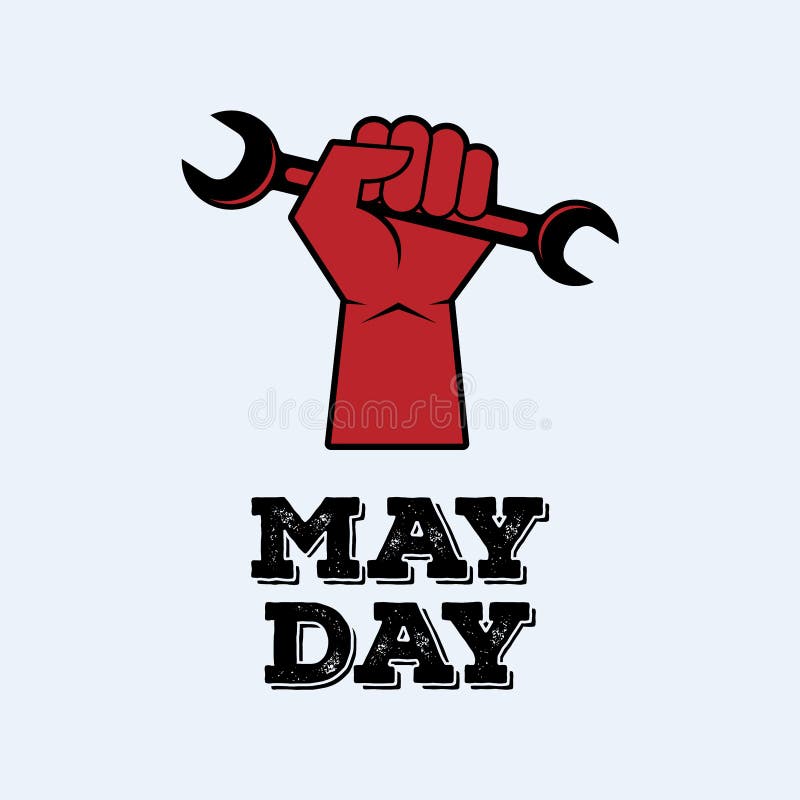 Happy May Day with Raised Fist Holding a Flower Vector Stock Vector ...