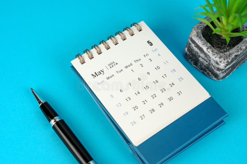 May 2024 Desk Calendar on Blue Background Stock Image - Image of ...